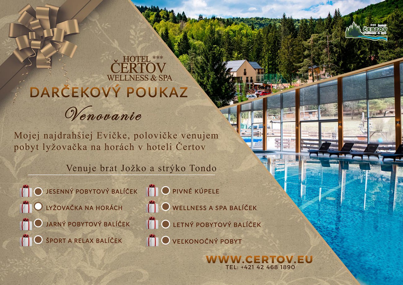 Darčekový poukaz ubytovania a služieb | hotel Čertov | Certov.eu